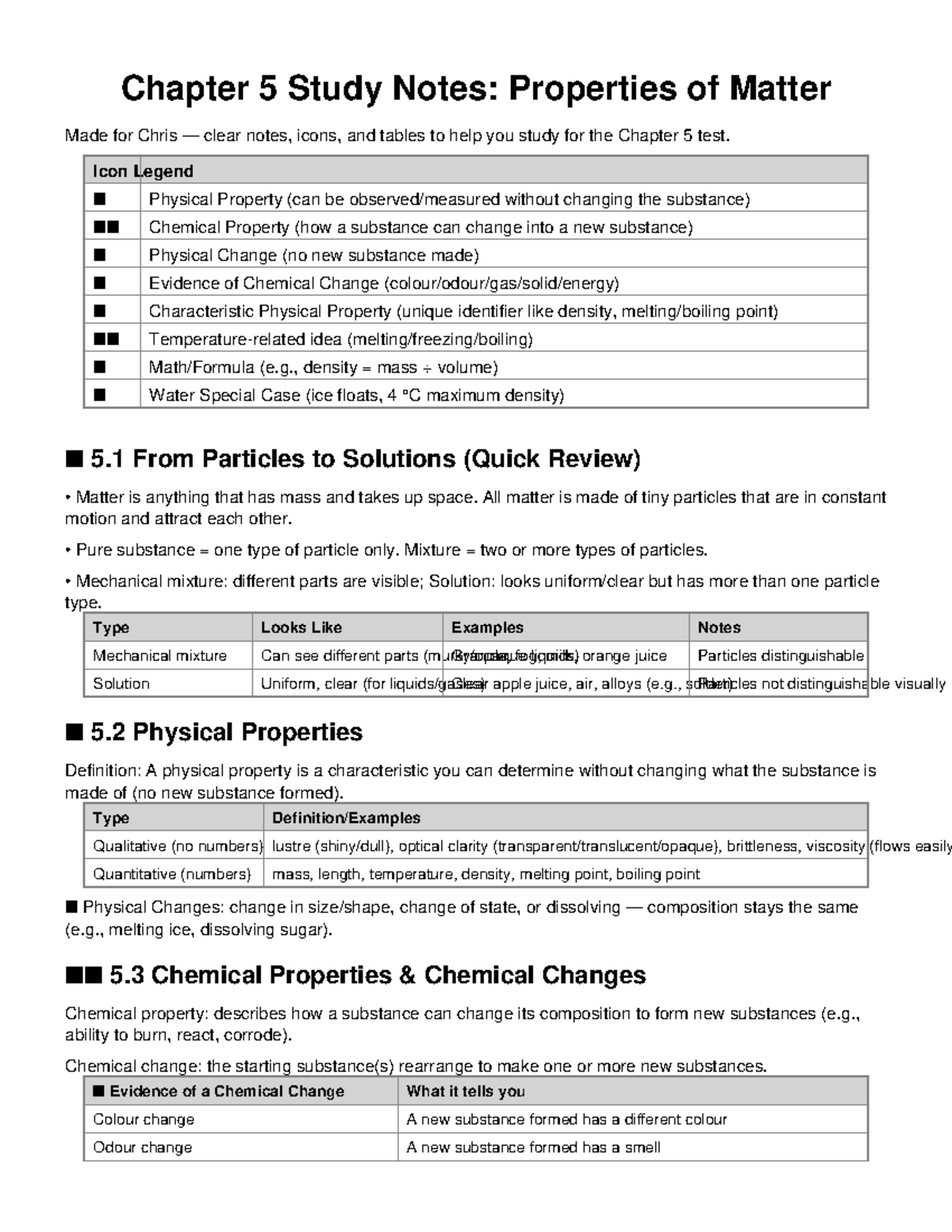 Chapter 5 Study Notes: Properties of Matter for Test Prep - Studocu
