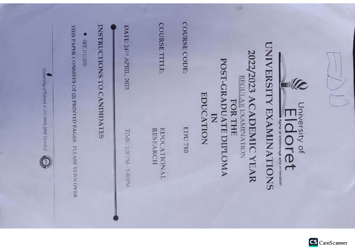 EDD EDU 710: Educational Research Exam Paper - April 2023 - Studocu