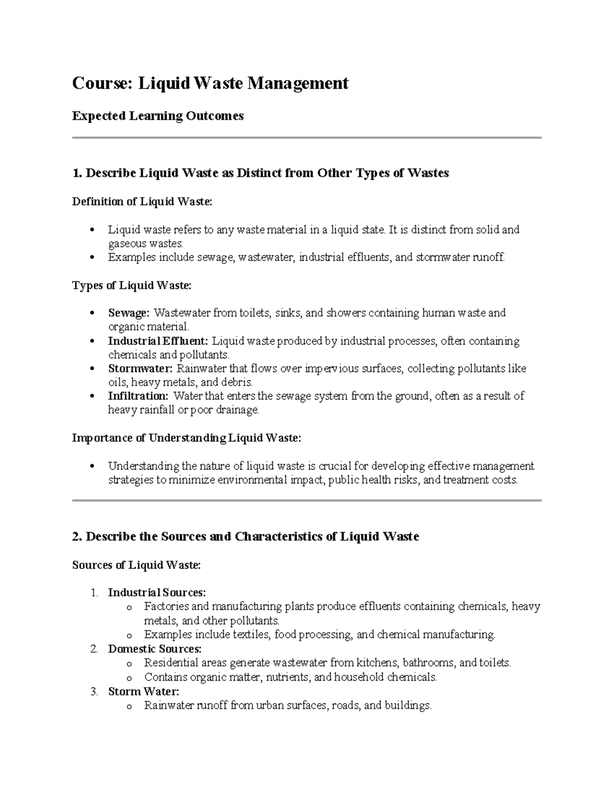 Liquid Waste Management Notes: Key Concepts and Systems Overview - Studocu