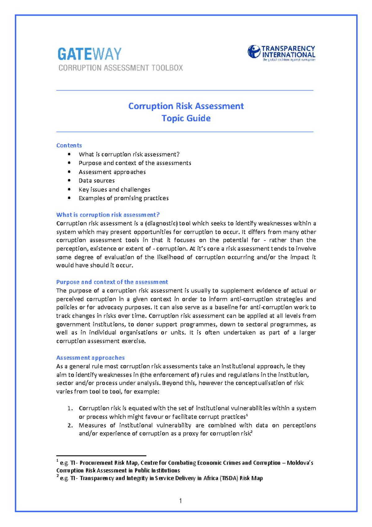 Corruption Risk Assessment Guide: Understanding and Approaches - Studocu