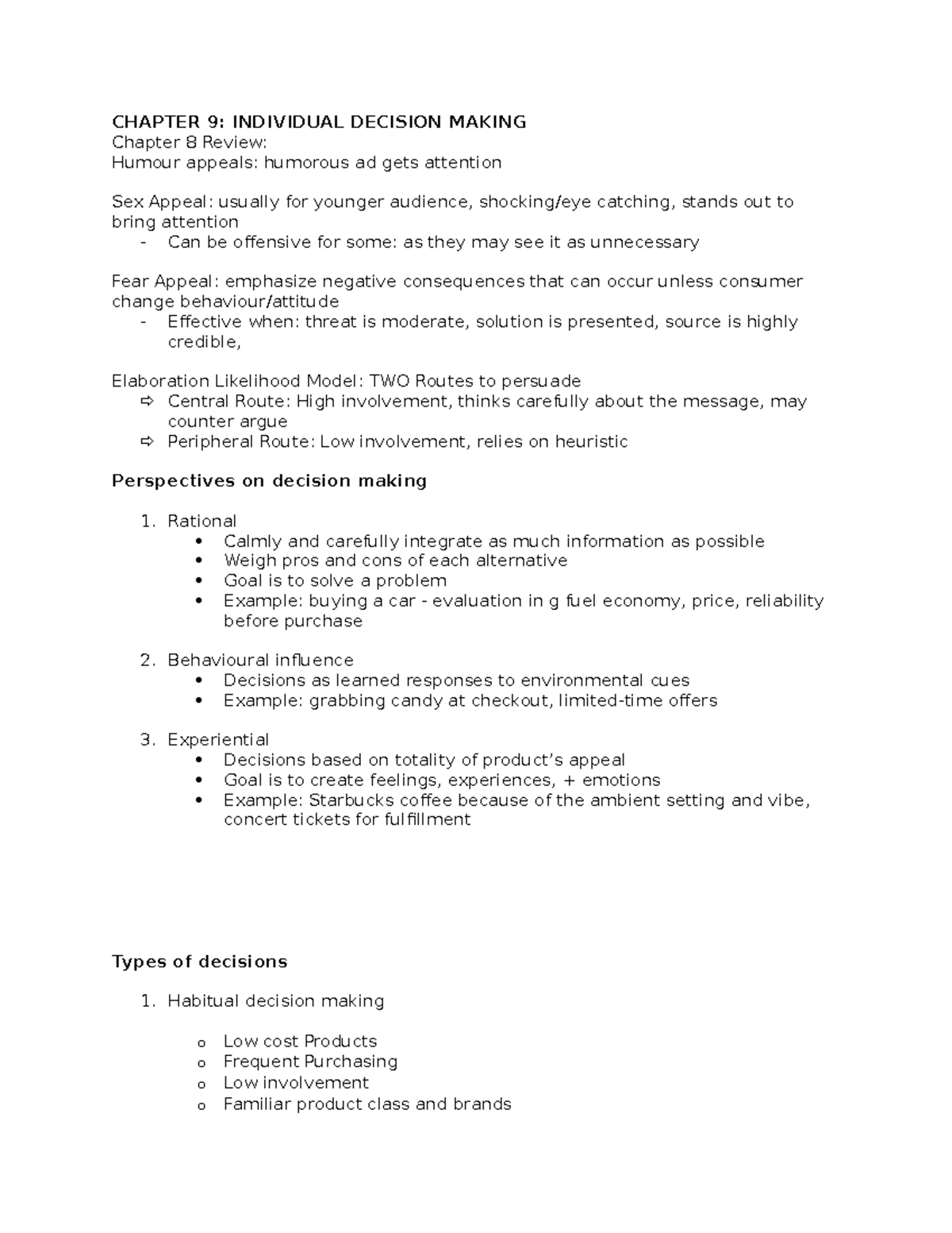 CHAPTER 9: INDIVIDUAL DECISION MAKING - KEY CONCEPTS & NOTES - Studocu