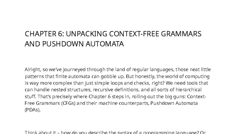 CHAPTER 6: CONTEXT-FREE GRAMMARS & PUSHDOWN AUTOMATA REVIEW - Studocu