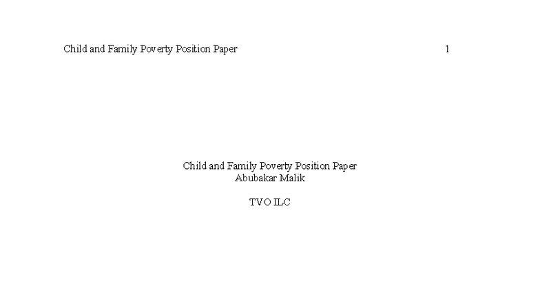 HHS4U Position Paper on Child and Family Poverty Analysis - Studocu