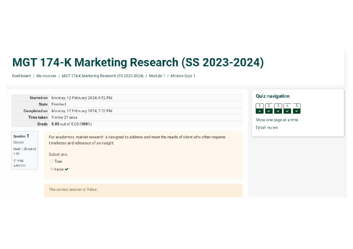 MGT Marketing Research (SS) Module Quiz series overview and insights ...