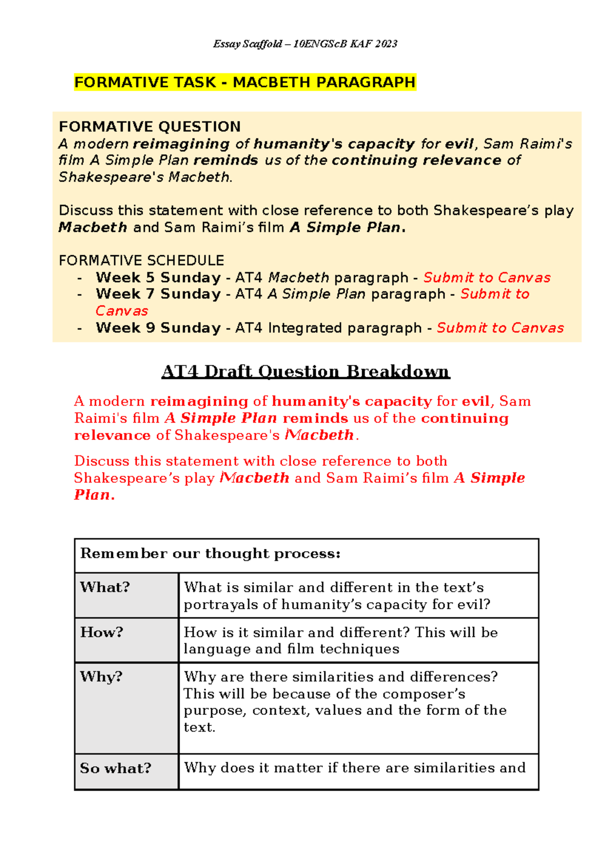 Essay Scaffold 10ENGScB KAF 2023: Analyzing Evil in Macbeth & A Simple ...