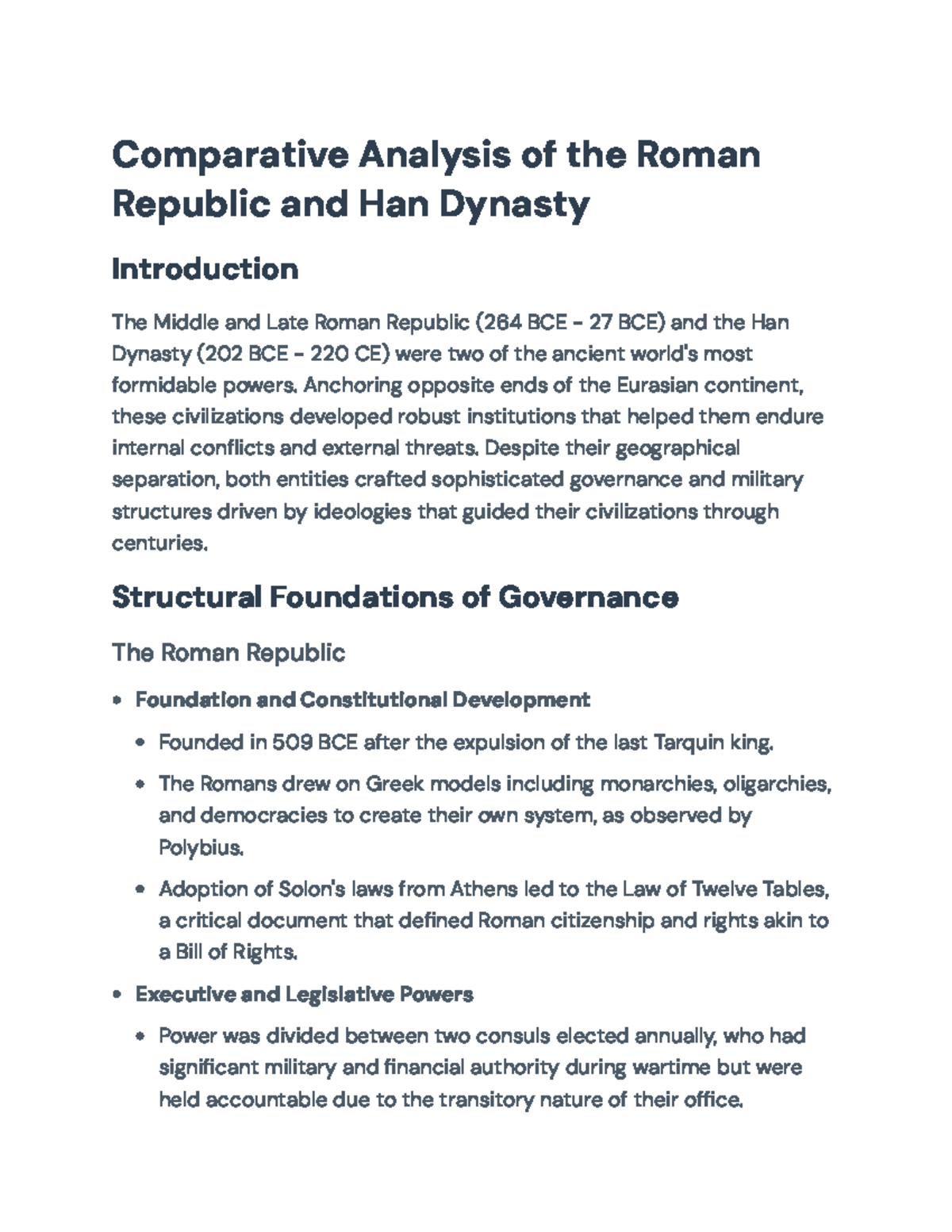 Comparative Analysis of Governance & Military: Roman Rep. & Han Dyn ...