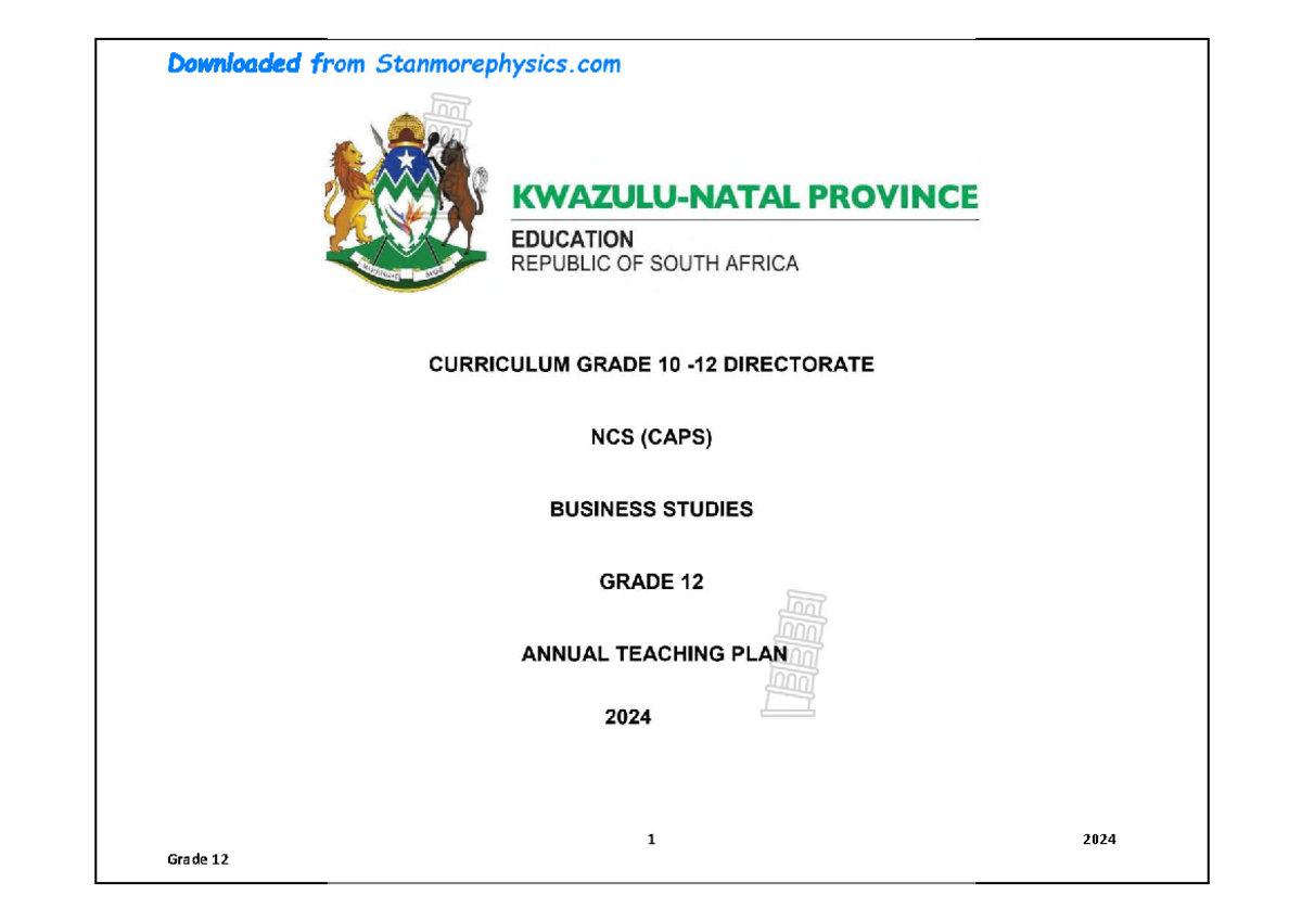 Business Studies Grade 12 ATP 2024 - 2 2024 MANAGEMENT PLAN FOR ...
