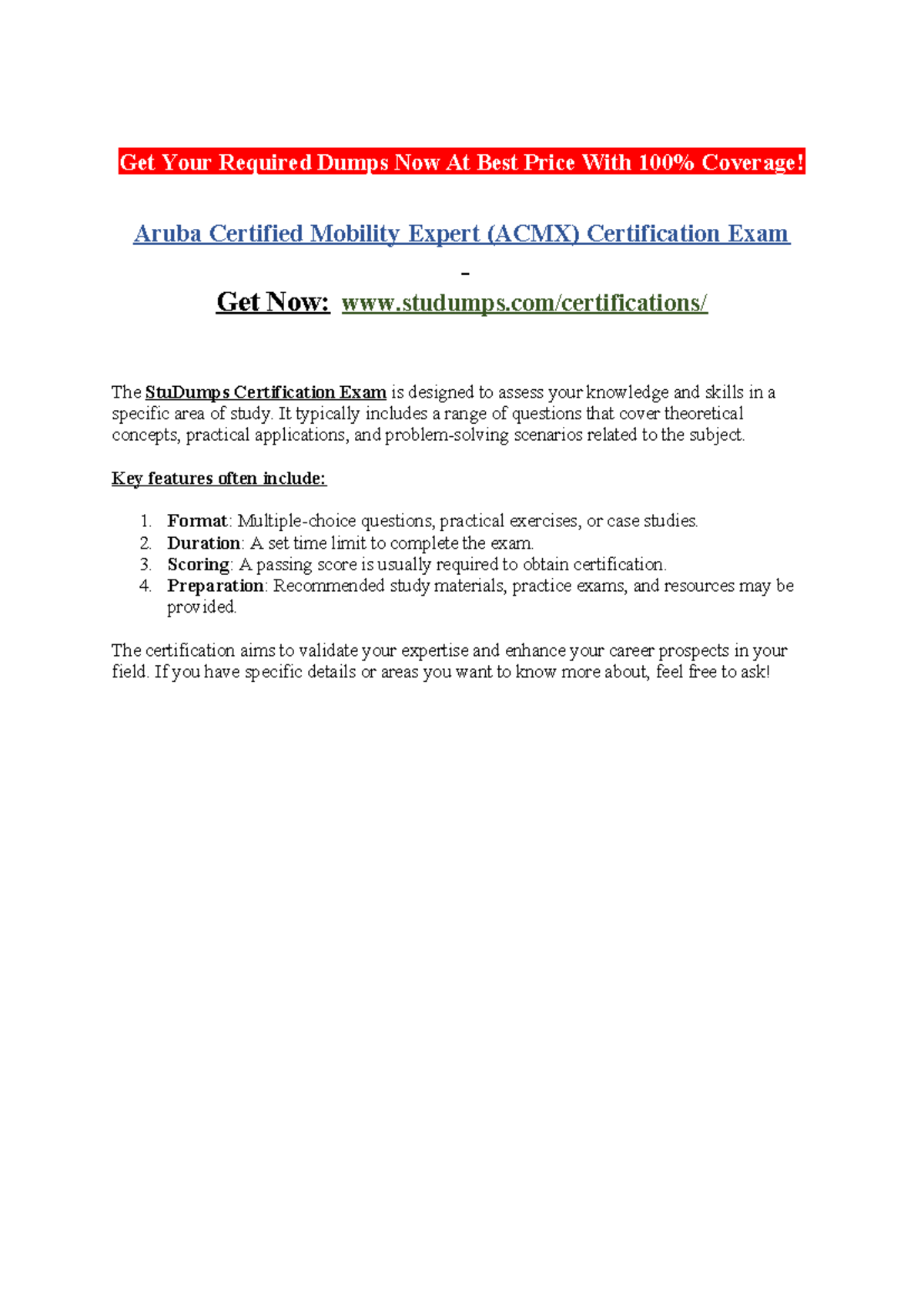 Aruba Certified Mobility Expert (ACMX) Certification Exam - Get Your ...