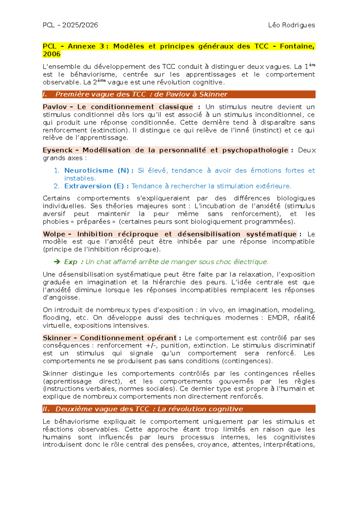 PCL-Annexe 3 : Modèles et Principes des TCC - Synthèse de Lecture - Studocu