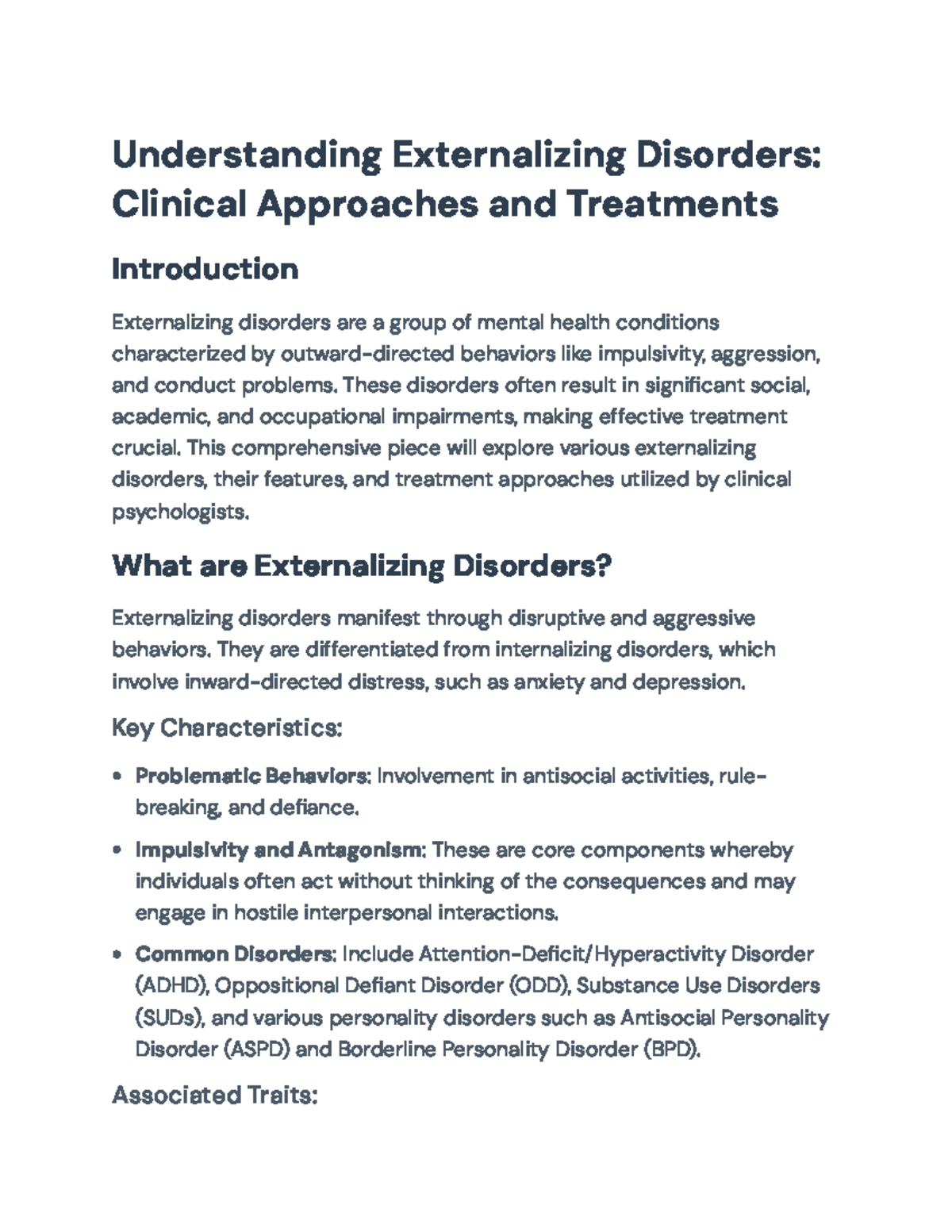 Understanding Externalizing Disorders: Clinical Approaches & Treatments - Understanding - Studocu