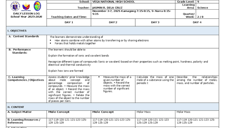 DLL-science sept 29-30 - DAILY LESSON LOG School Year 2025- School ...