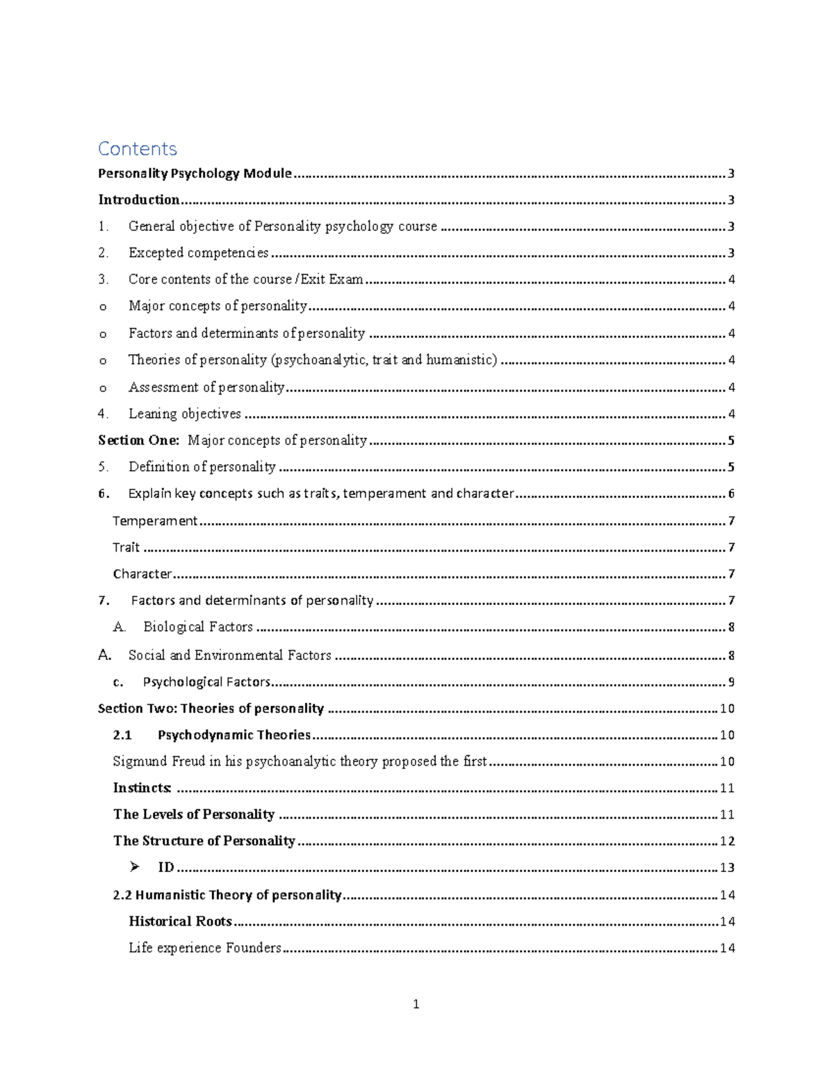 Personality Psychology Exit Exam Module Overview and Core Concepts ...