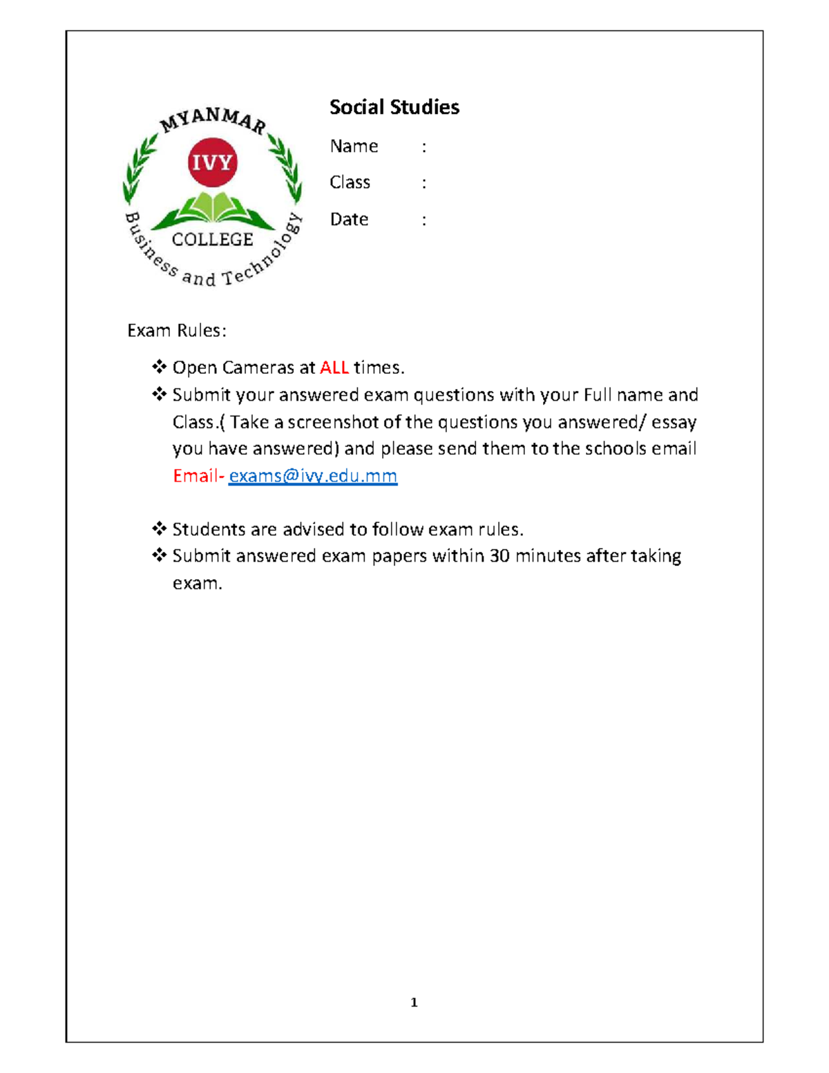 Social Studies Exam Rules & Key Concepts (SS 101) - Studocu