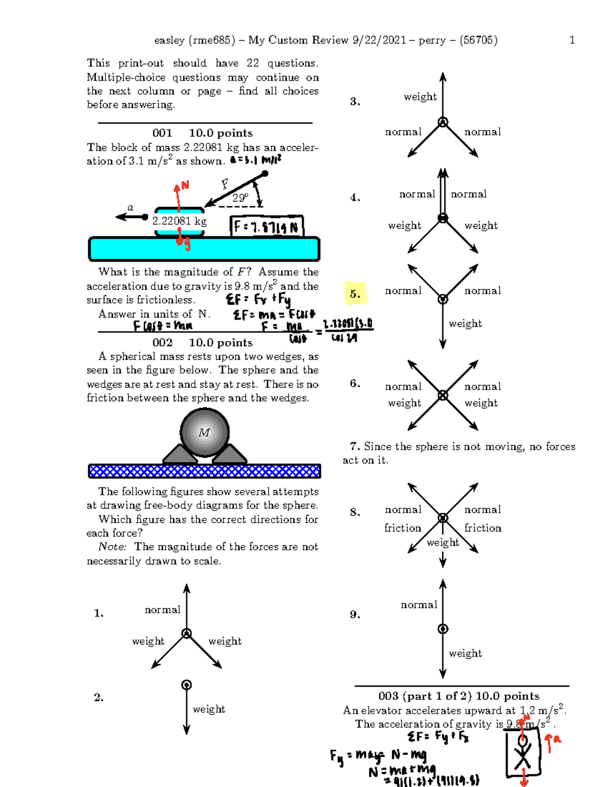 Hw 3 Practice: 22 Questions on Forces and Motion Concepts - Studocu