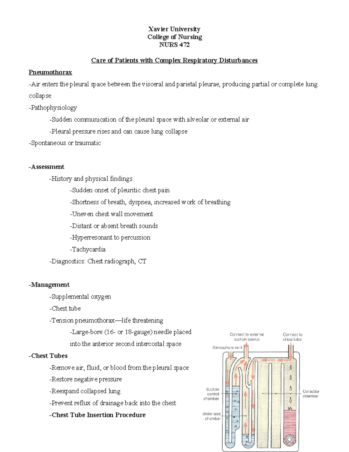 NURS 472 Pneumothorax Chest Tube Procedure Notes - Studocu