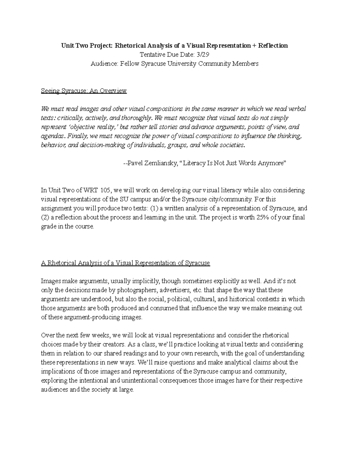 WRT 105 Unit Two project: Rhetorical analysis of visual representation - Studocu