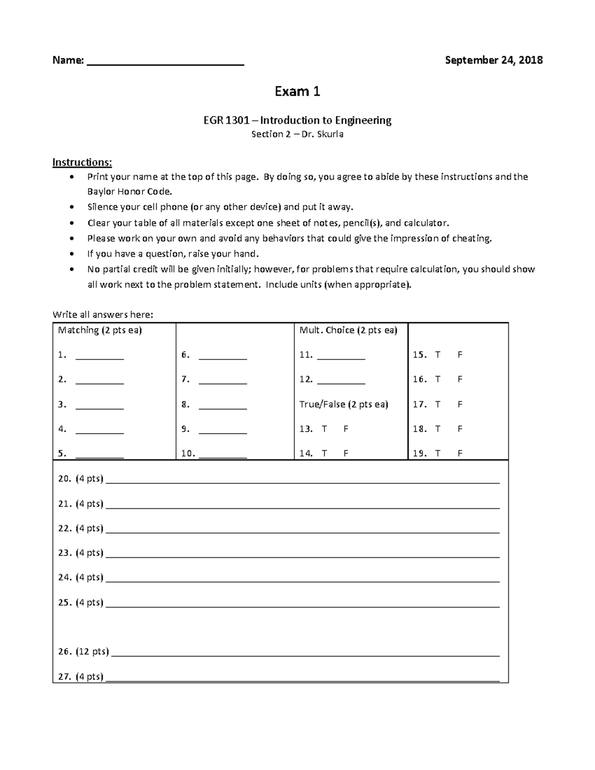 2018 Skurla Exam 1 - Practice Exam. - Name ...