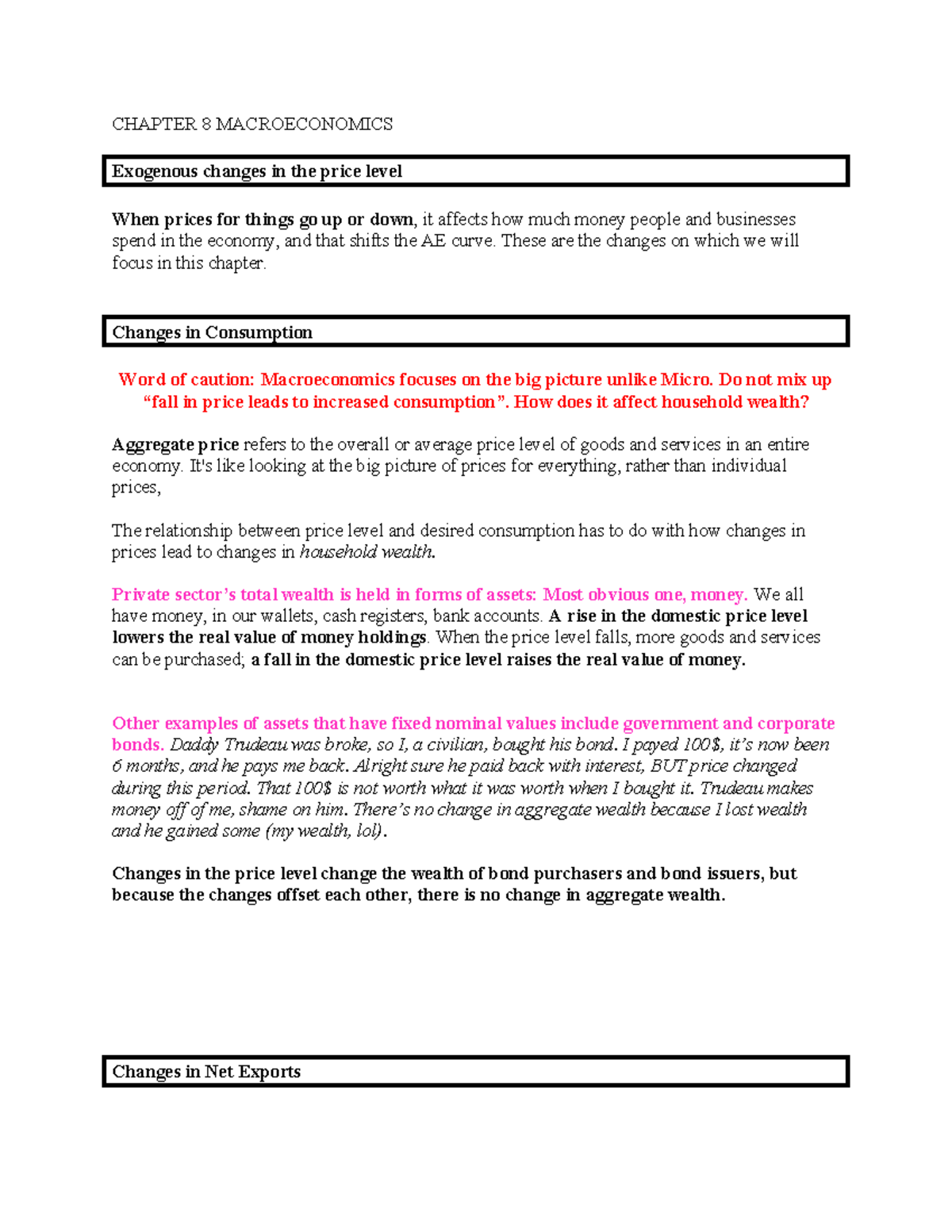 Chapter 8: The Impact of Price Level Changes in Macroeconomics - Studocu