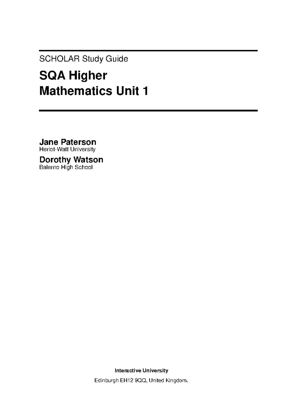 SQA Higher Mathematics Unit 1: Study Guide on Straight Lines - Studocu