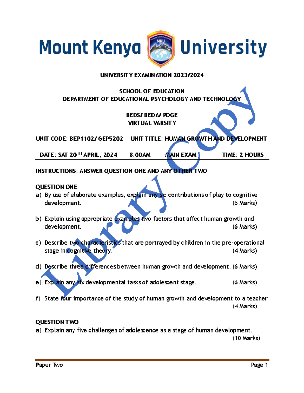 BEP1102 GEP5202 Human Growth & Development Final Exam Notes - Studocu