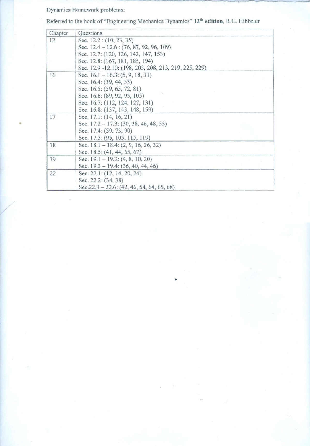 Dynamics Homework Problems: Suggested Exercises from Mechanics 12th Ed. - Studocu