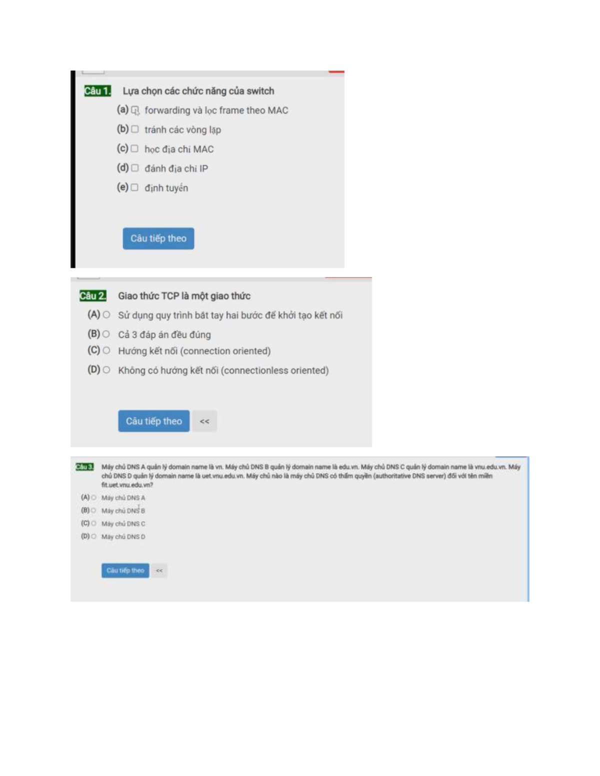 CK MMT 20 21 - Lecture note - Câu 1 Lya chon các chuc näng cúa switch (a) forwarding và loc ...