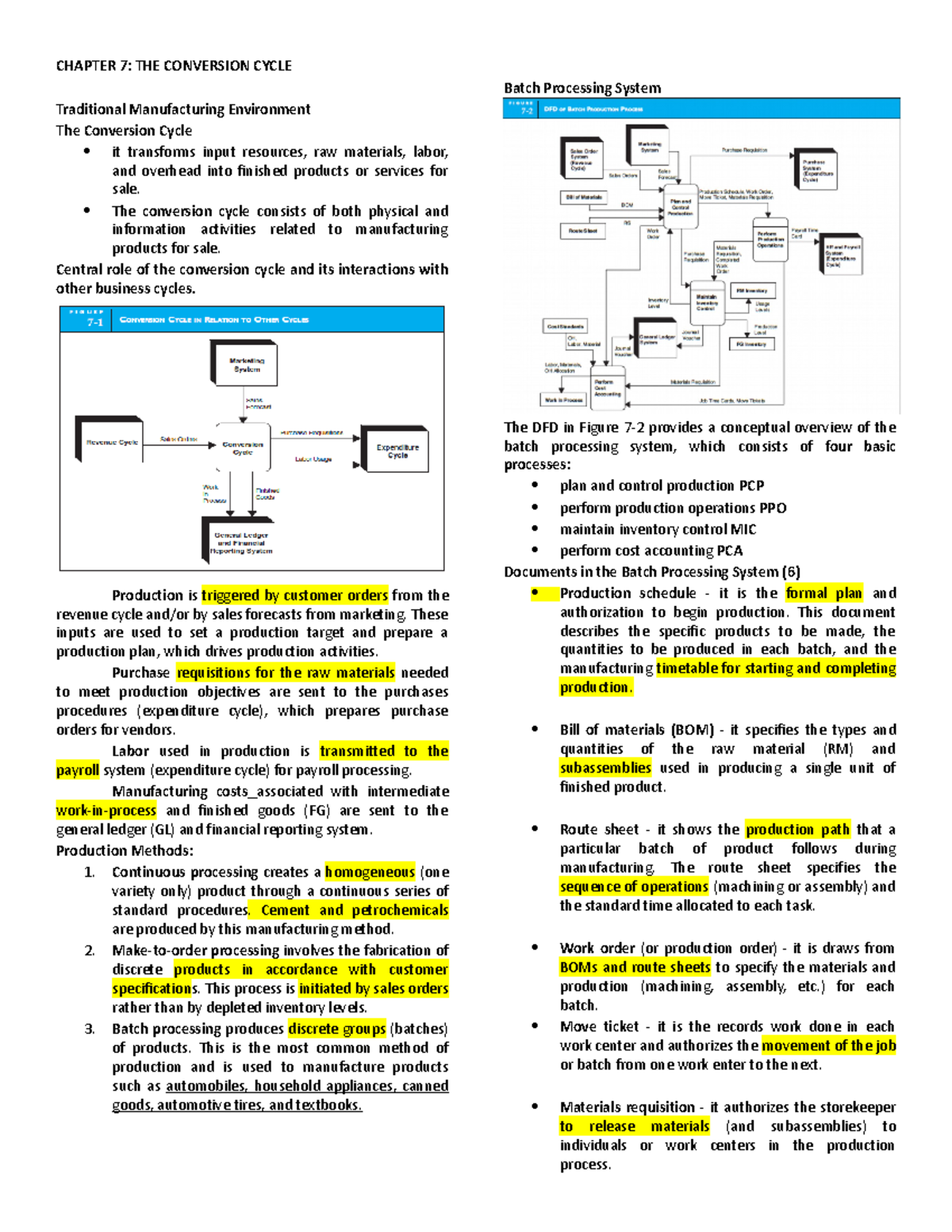 AIS- Lesson-7-16 Reviewer Finals - CHAPTER 7: THE CONVERSION CYCLE Traditional Manufacturing ...