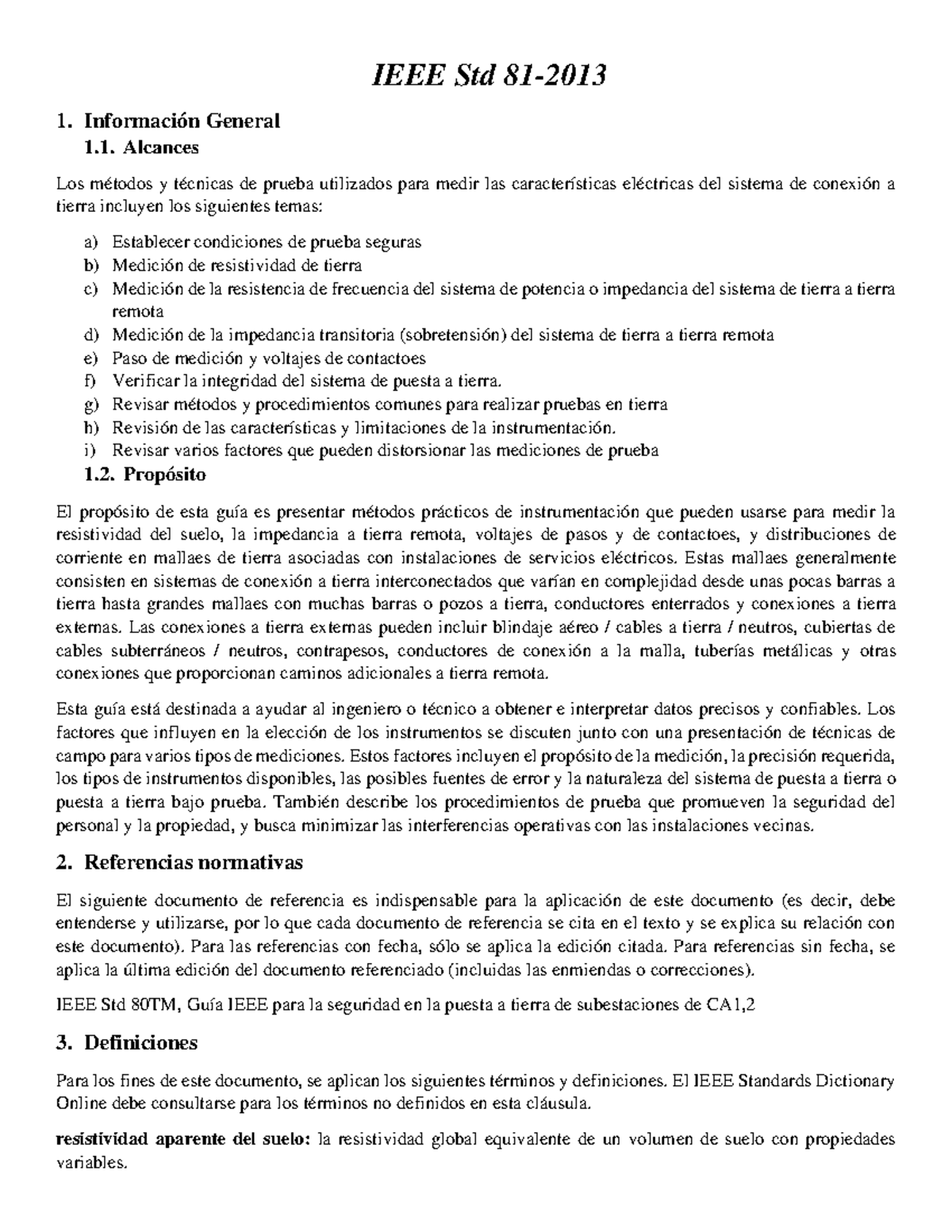 Guía IEEE Std 81-2013: Seguridad en el Sistema de Puesta a Tierra - Studocu
