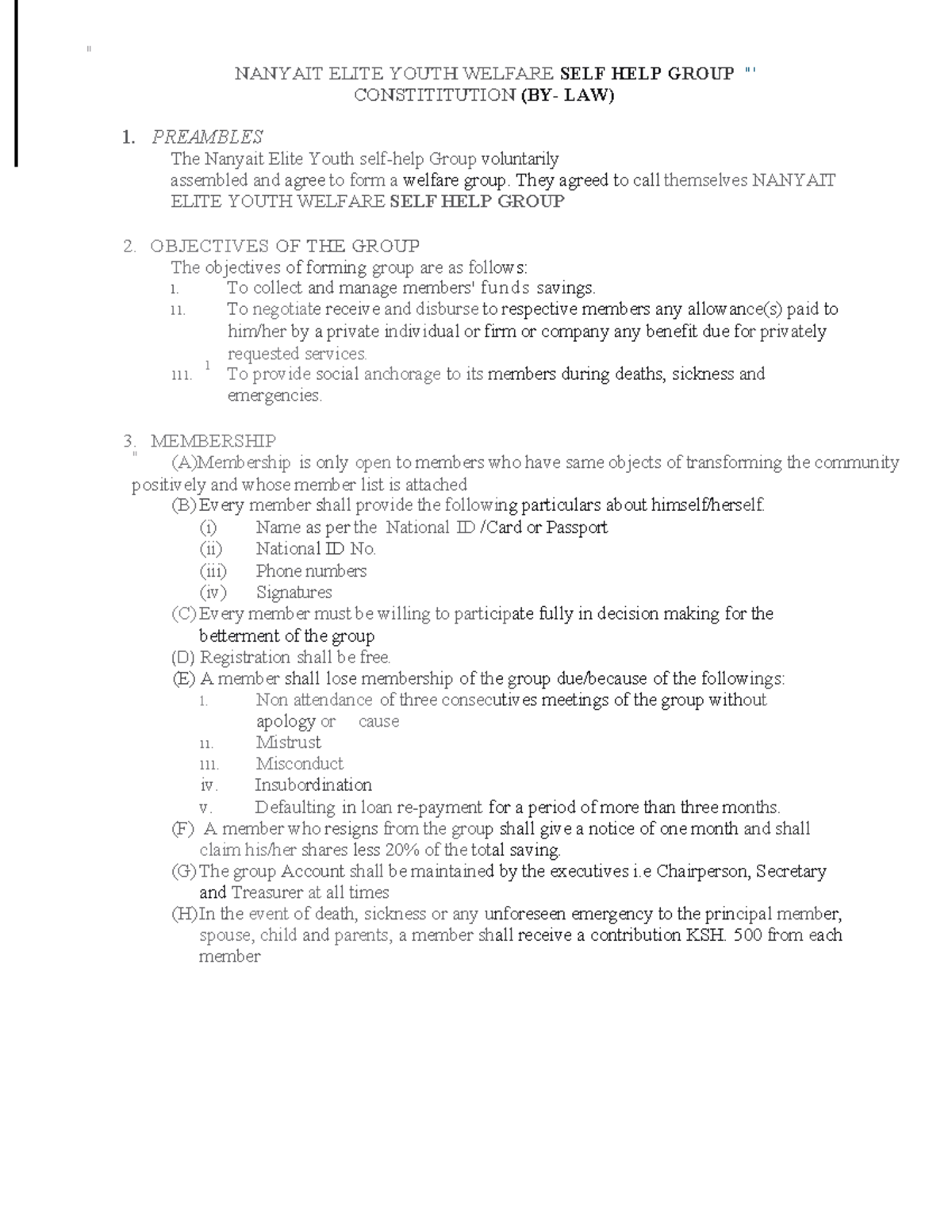 NANYAIT ELITE YOUTH WELFARE GROUP CONSTITUTION (LAW) - Studocu