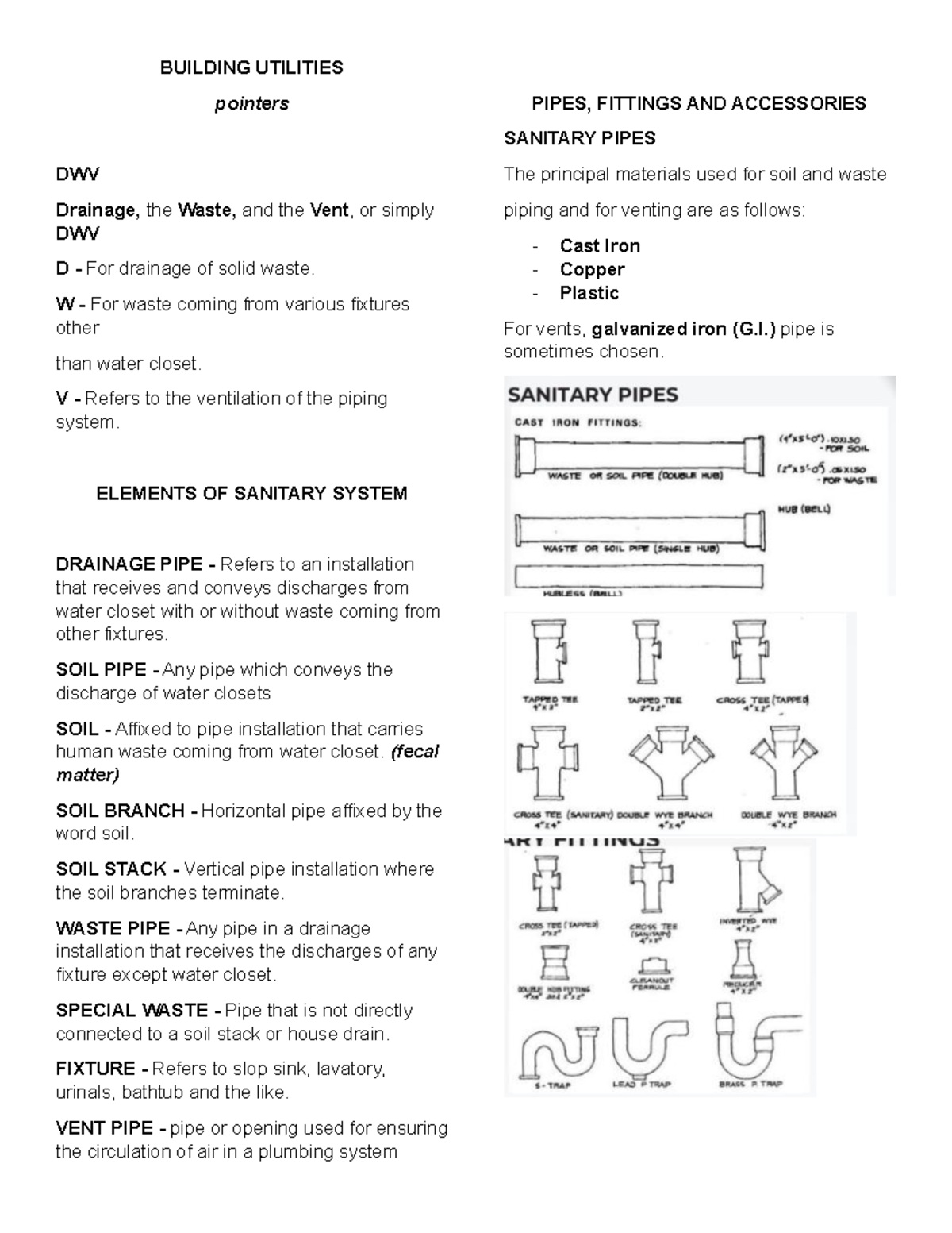 Building- Utilities- Reviewer - BUILDING UTILITIES pointers DWV ...