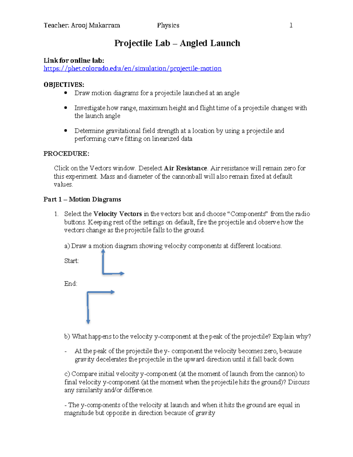 GWC PHYS 1 Final Lab Report: Angled Launch in Projectile Motion - Studocu