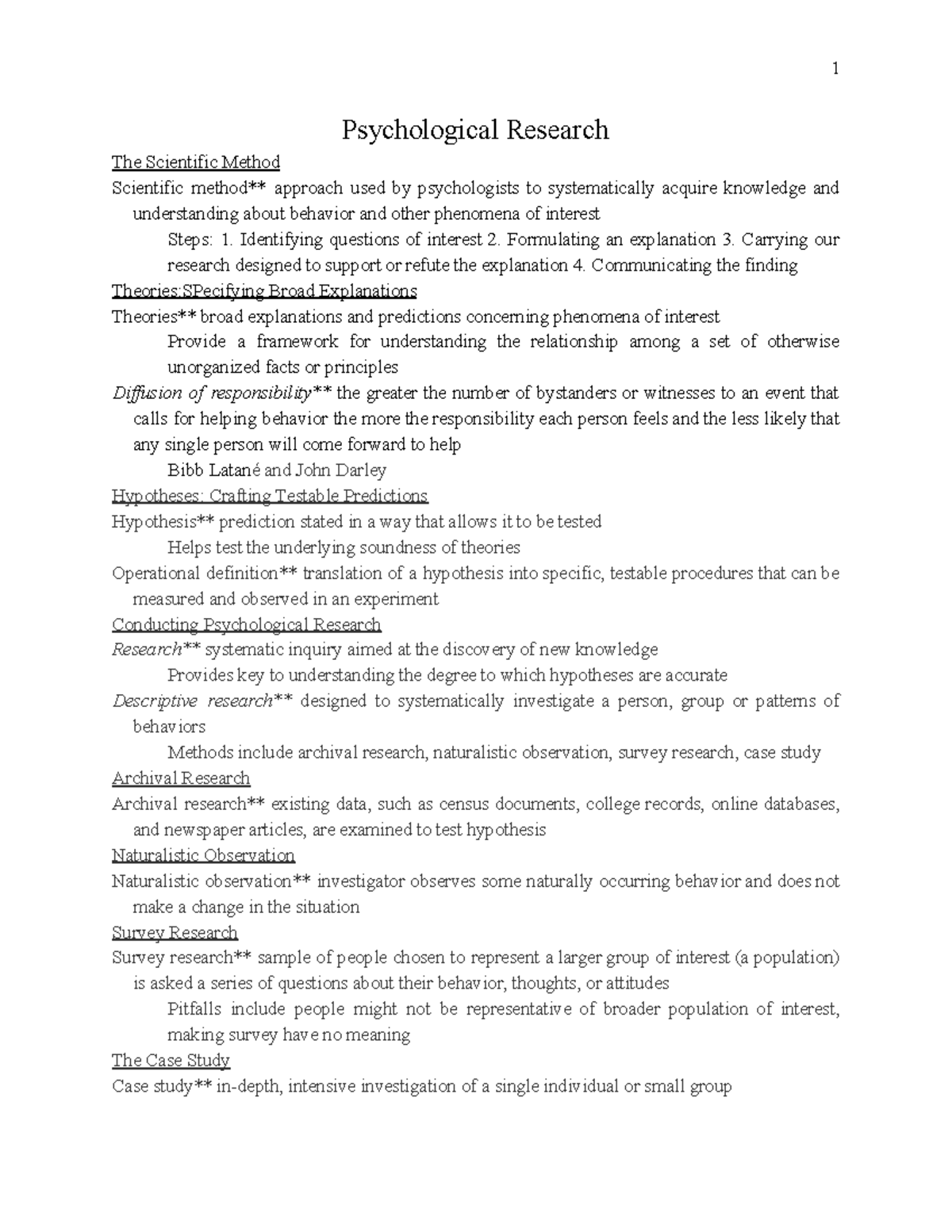Chapter 2 Notes - Psychological Research The Scientific Method ...