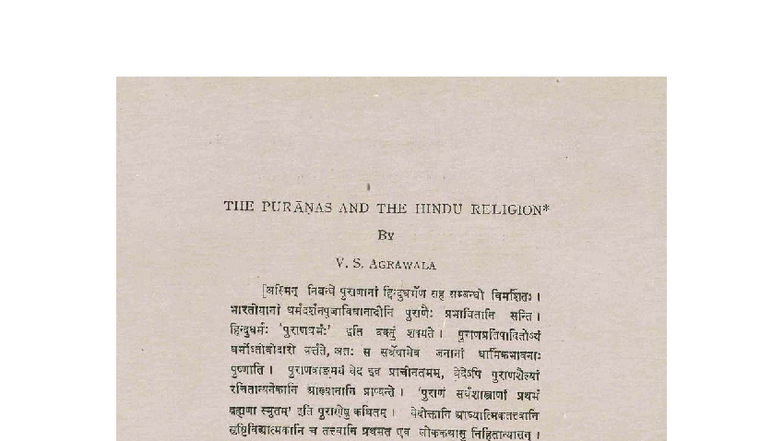 THE PURANAS AND HINDU RELIGION: A STUDY BY V.S. AGRAWALA - Studocu