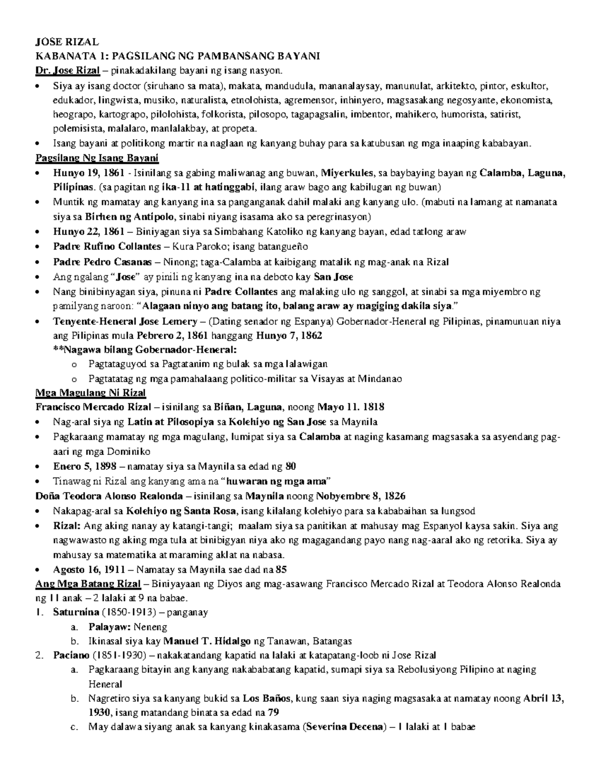 Kabanata 1 ng Buhay ni Rizal: Pagsilang at Mga Magulang (RIZAL 101 ...