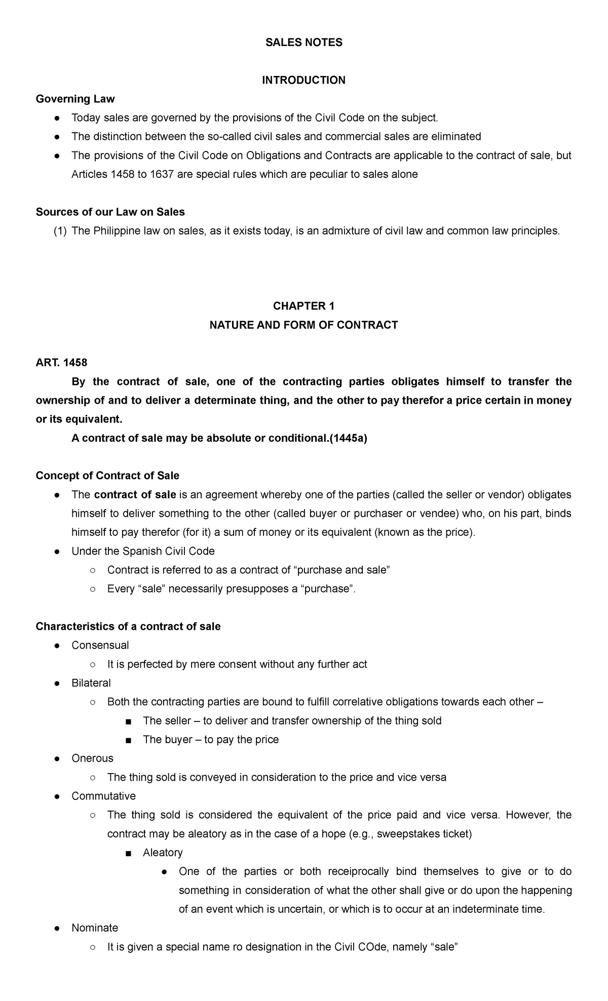 LAW 101 - Sales Law Chapter 1 Overview and Key Concepts - Studocu