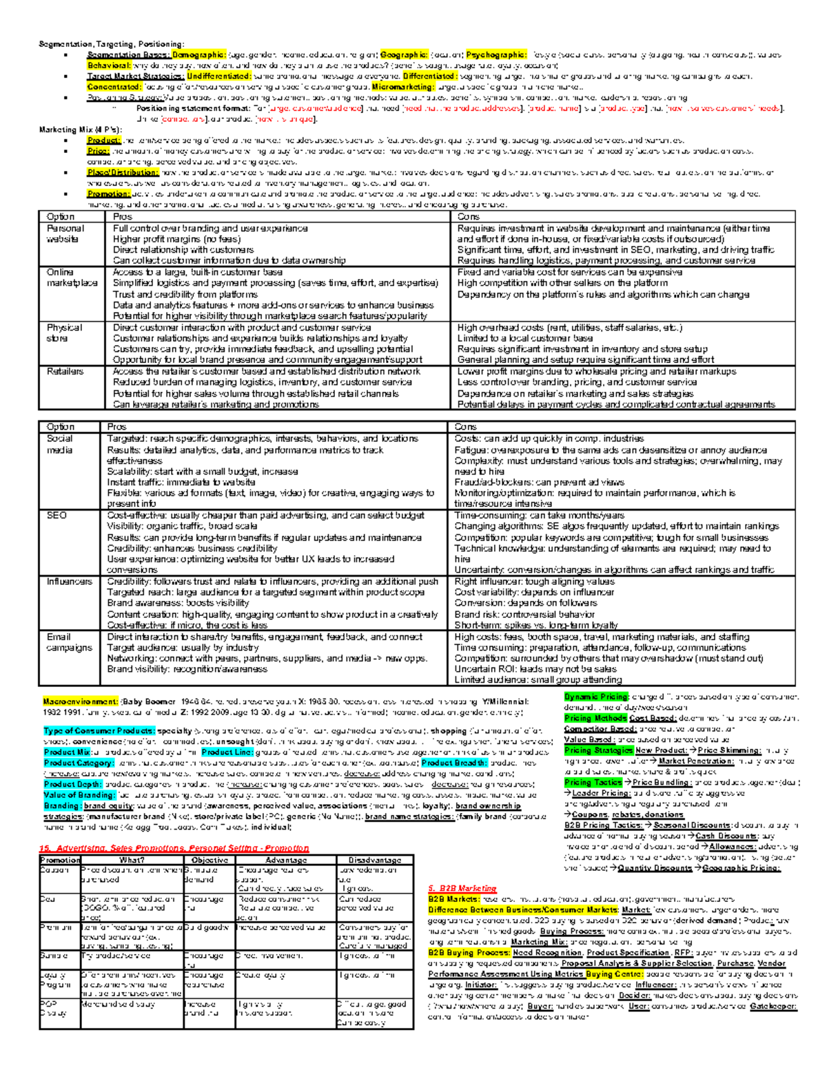 Marketing 2 Midterm Cheat Sheet: Segmentation, Targeting, Positioning ...