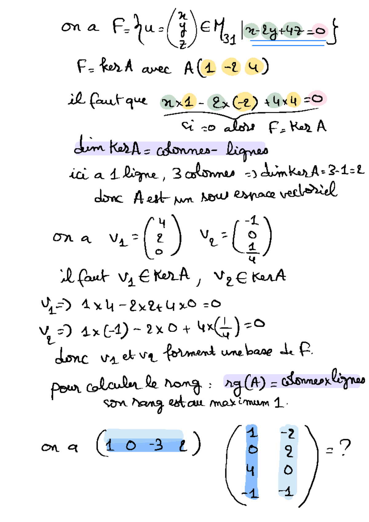 Algebra - Algèbre - on a F. qu: n y EM Z 31 0 ker A avec ) il faut que ...