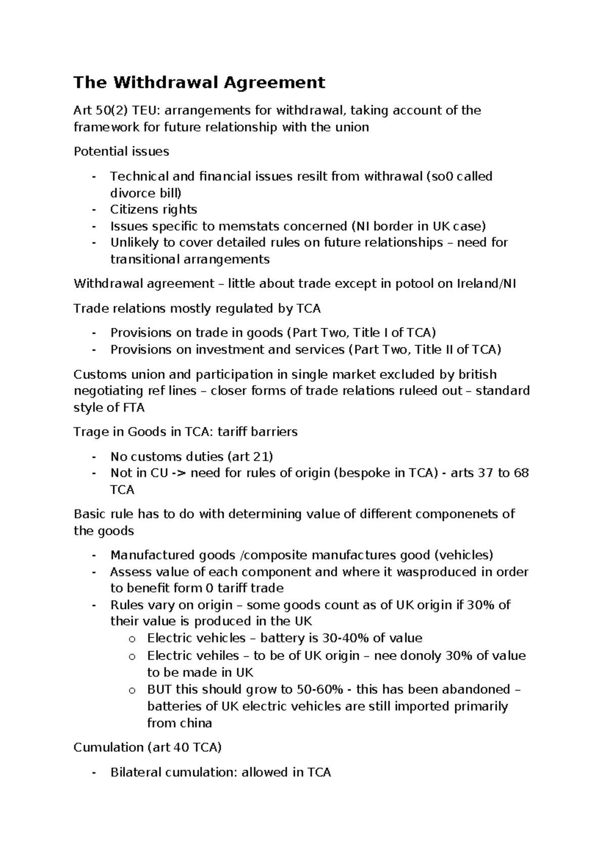 EU Law - Lecture 12: UK-EU Trade Relations and Withdrawal Agreement ...