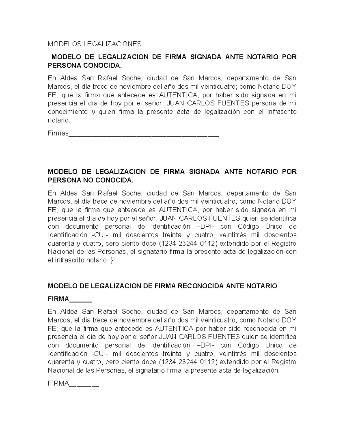 Modelos de Legalización de Firma Notarial en San Marcos - Studocu