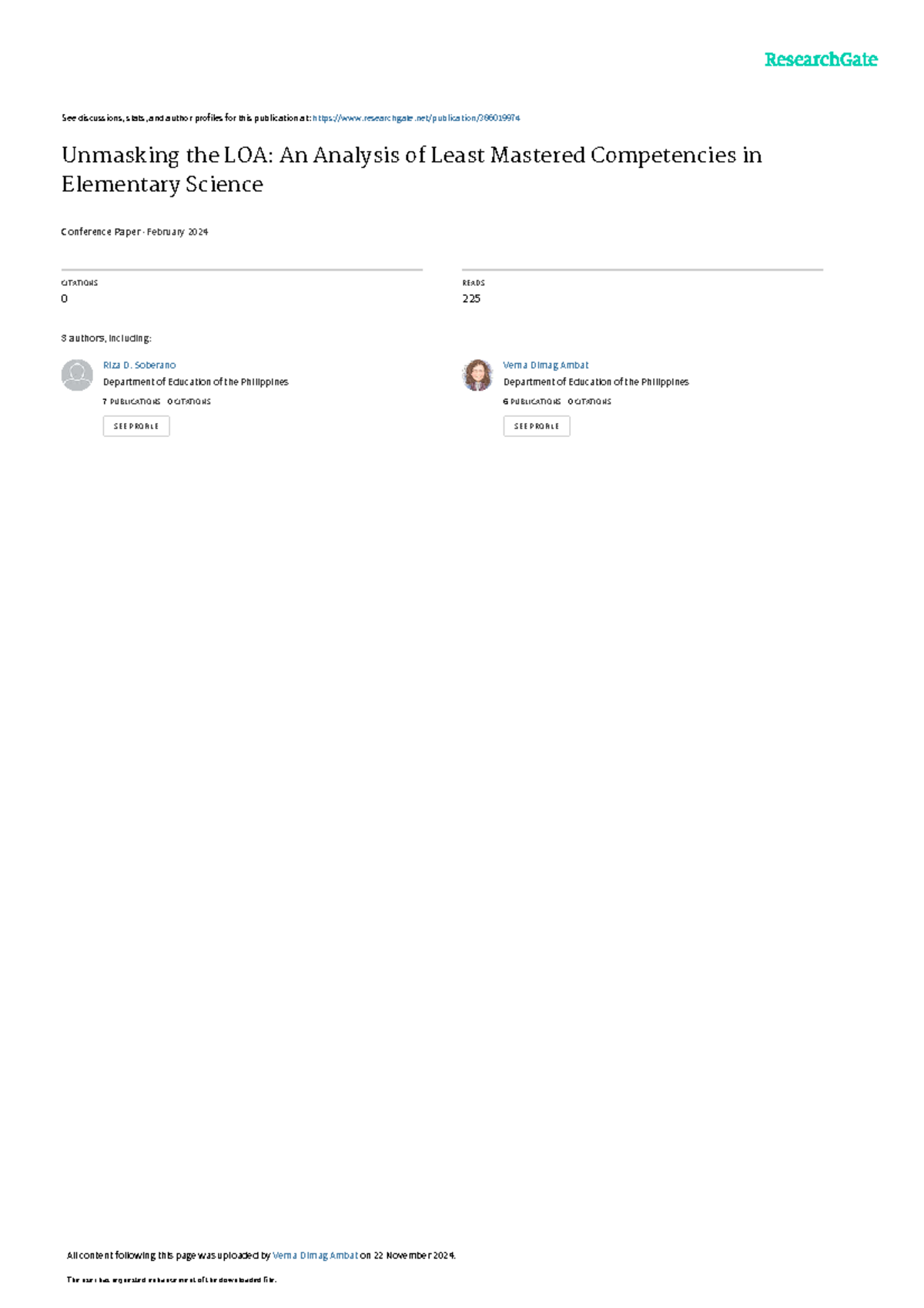 Unmasking the LOA: Analyzing Least Mastered Competencies in Elem. Science - Studocu