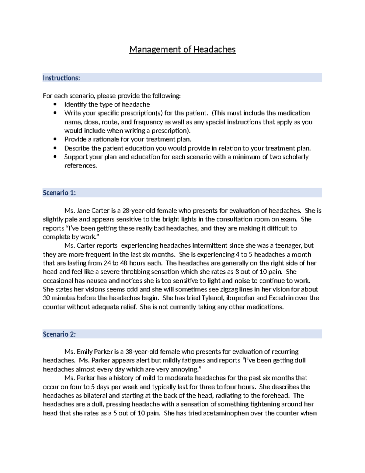 Unit 6 Assignment: Management of Headaches and Treatment Plans - Studocu