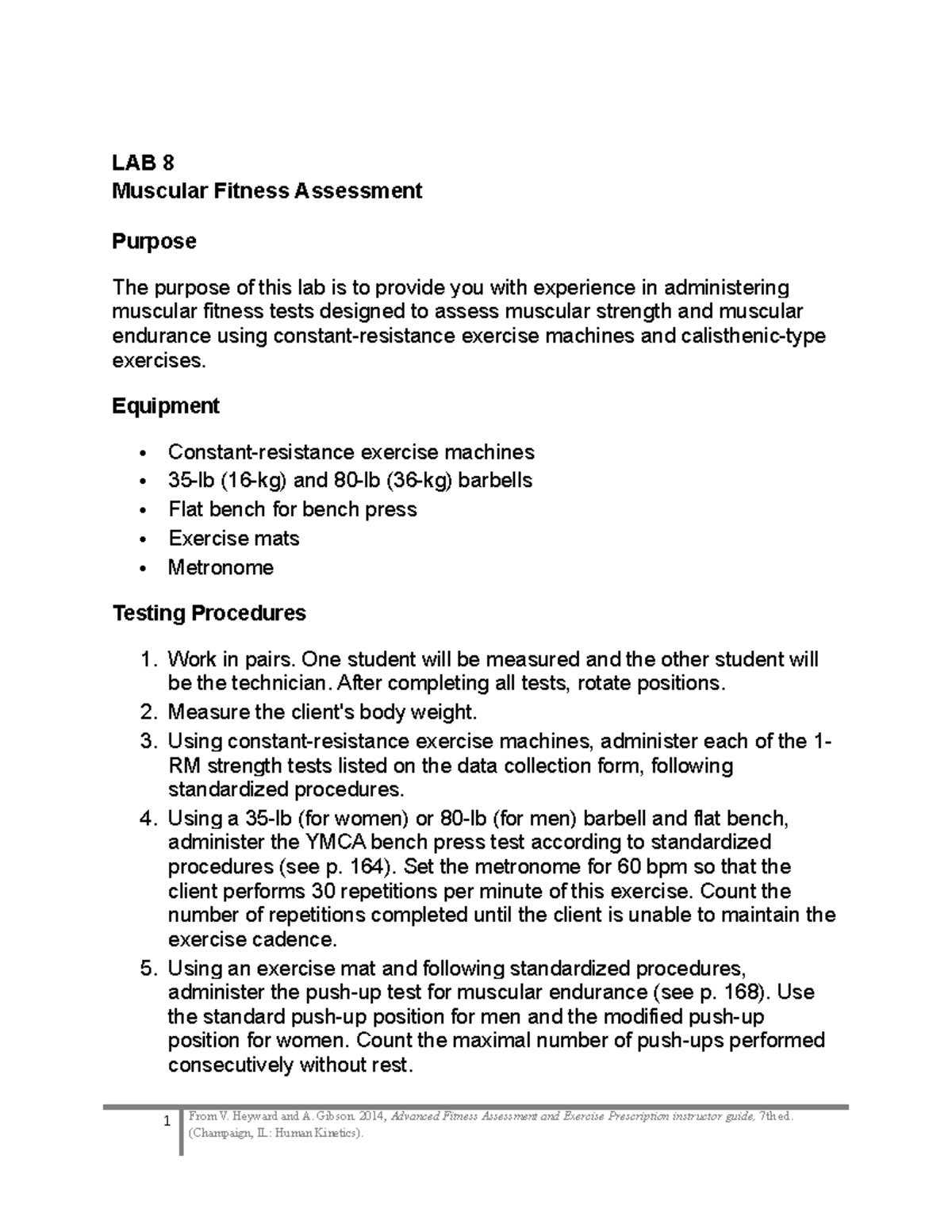 Alto Lab 8 - Muscular Fitness Assessment & Testing Procedures - Studocu