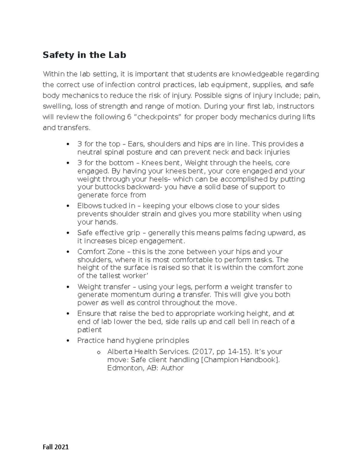 Safety Checkpoints for Lab Practices - Fall 2021 Guidelines - Studocu