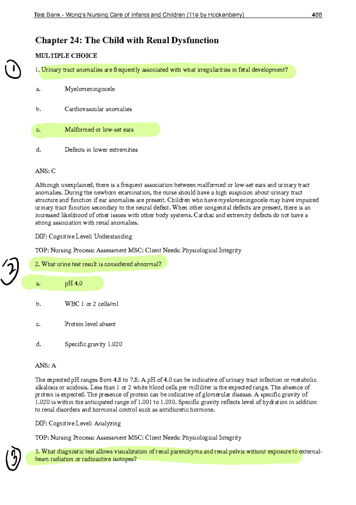 PEDS 3rd EXAM - Practice questions - Chapter 24: The Child with Renal ...