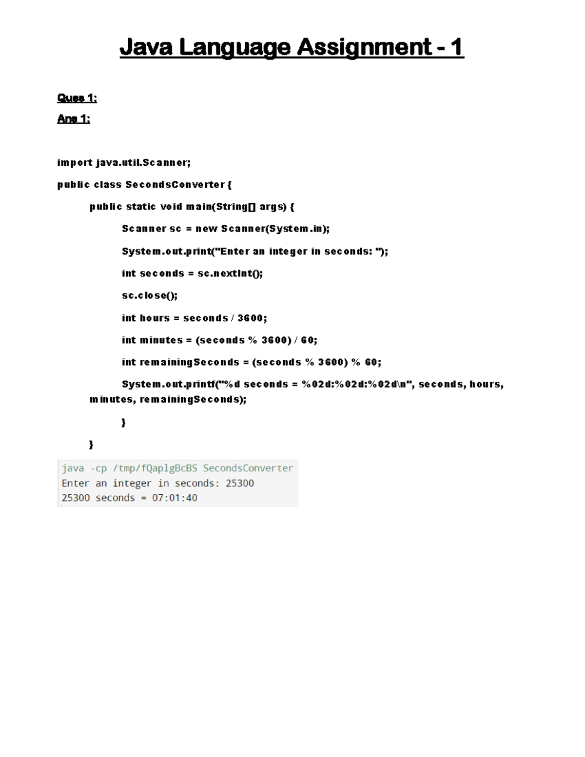 Java Assignment - 1: Solutions to Language Programming Ques - Studocu