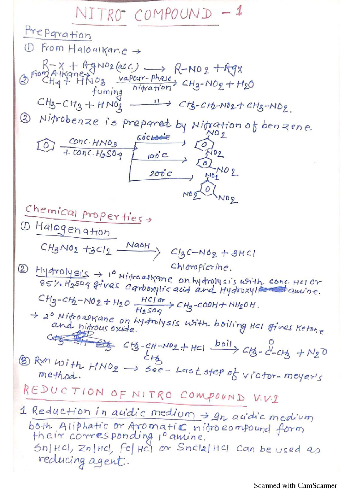 Nitro Compounds: Preparation & Reduction Methods (CHEM 101) - Studocu