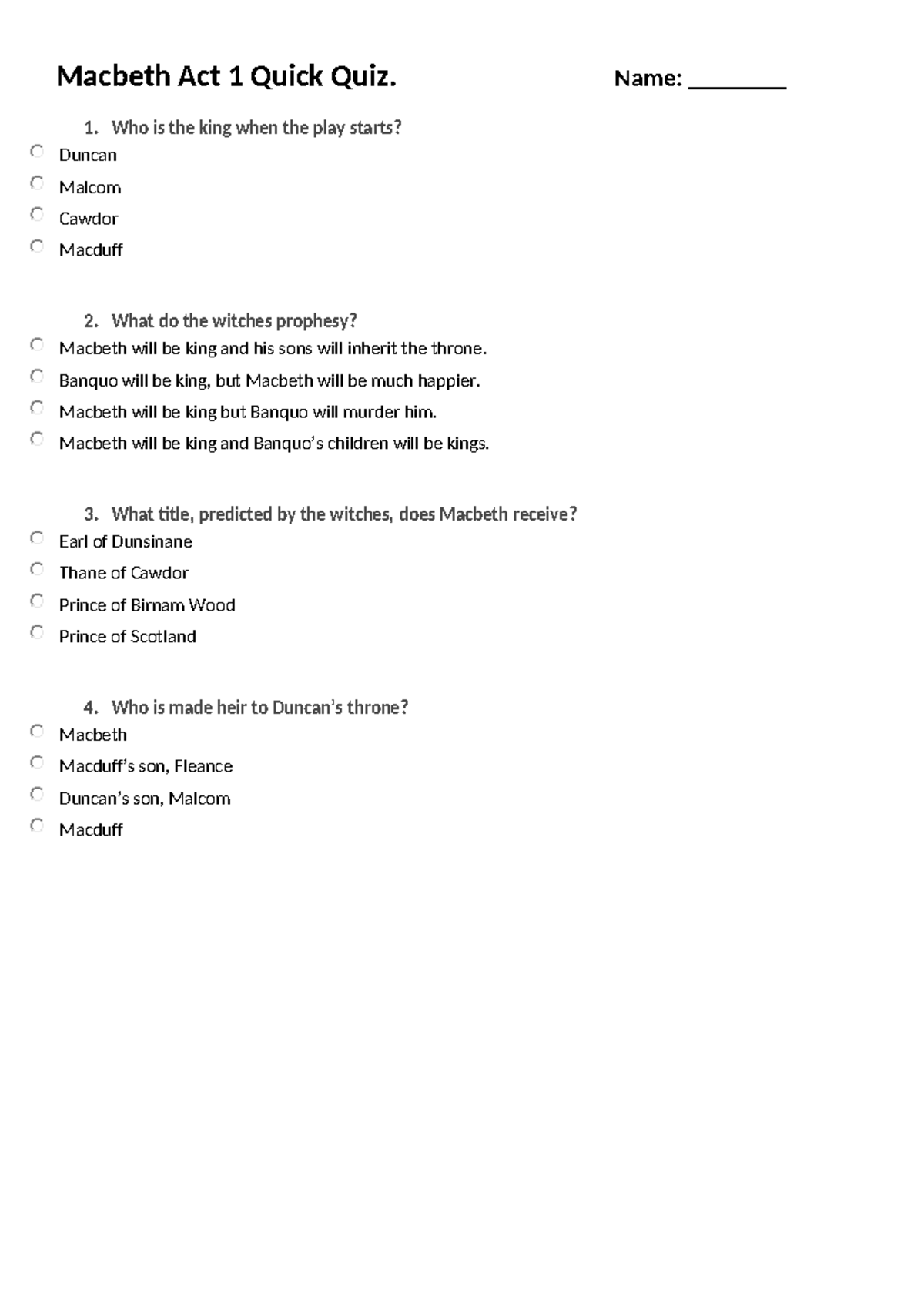 Macbeth Act 1 Quick Quiz - Macbeth Act 1 Quick Quiz. Name: ________ 1 ...