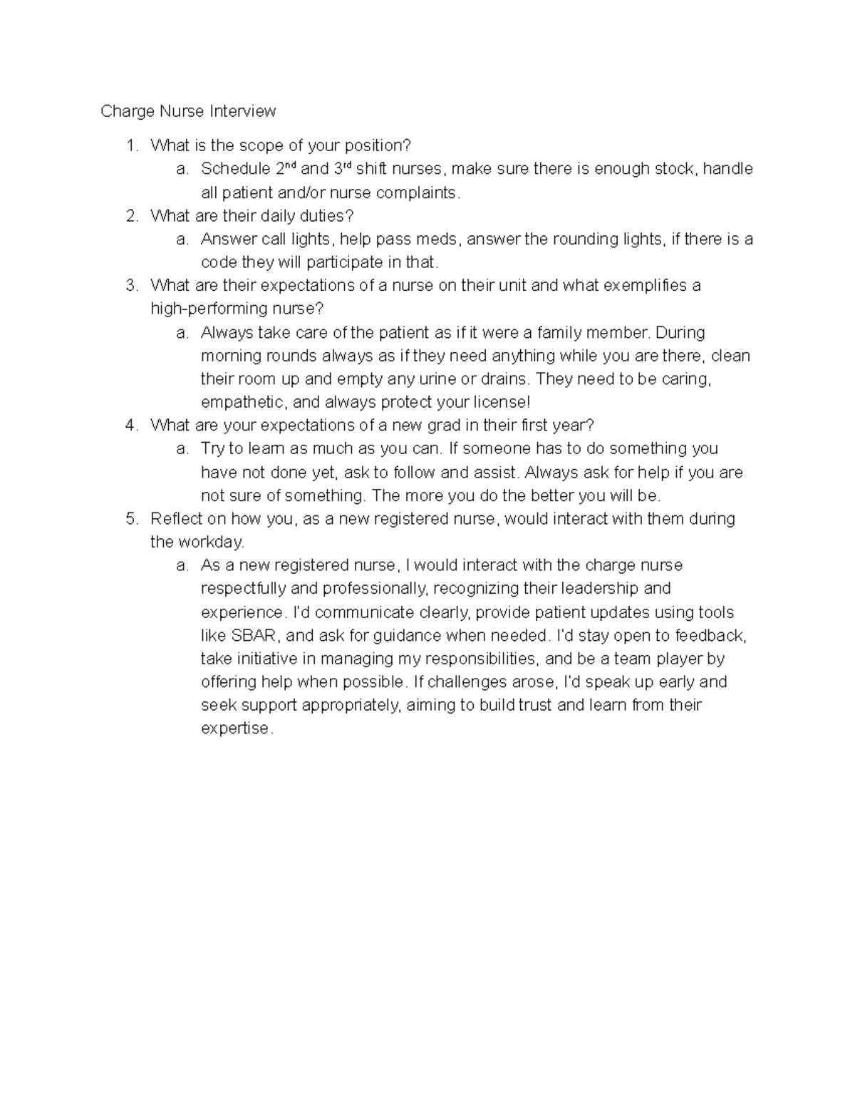 Charge Nurse Interview: Scope, Duties, and New Grad Expectations - Studocu