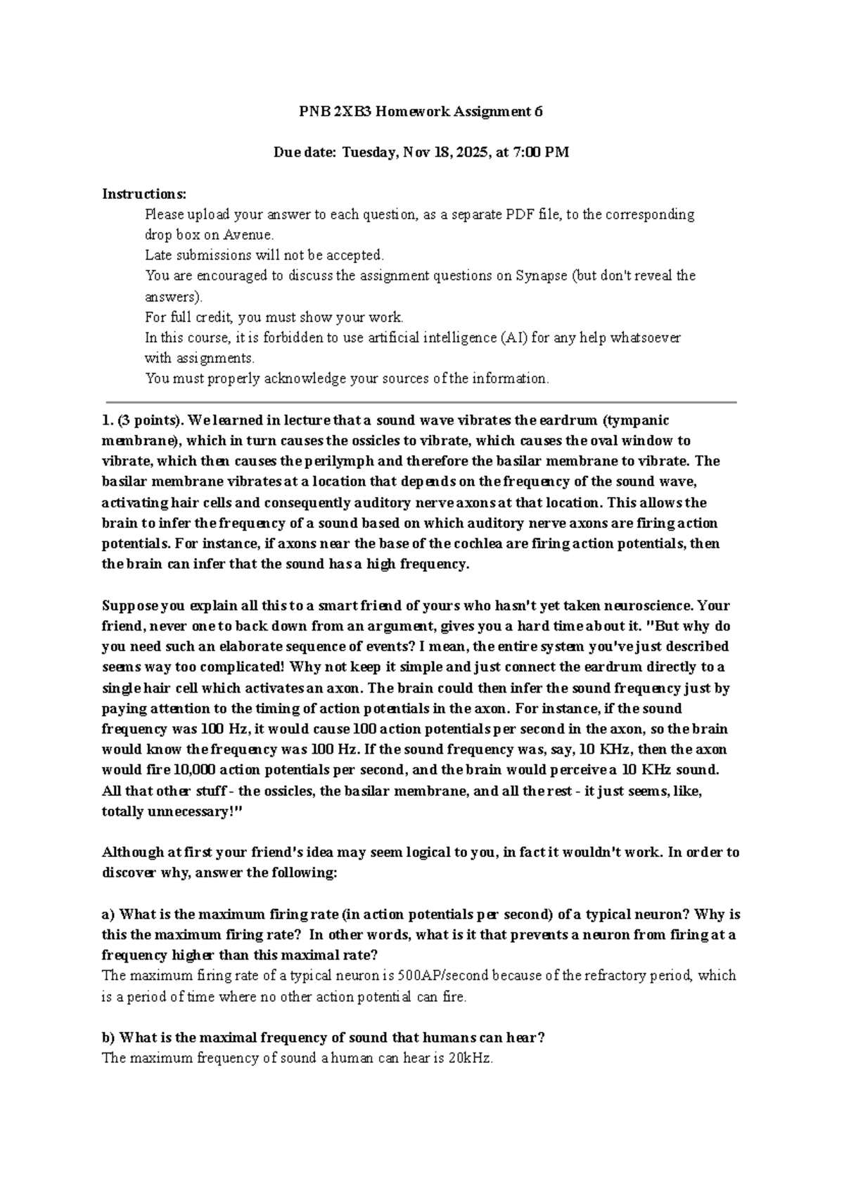PNB 2XB3 Homework Assignment 6: Sound Perception & Auditory Disorders ...
