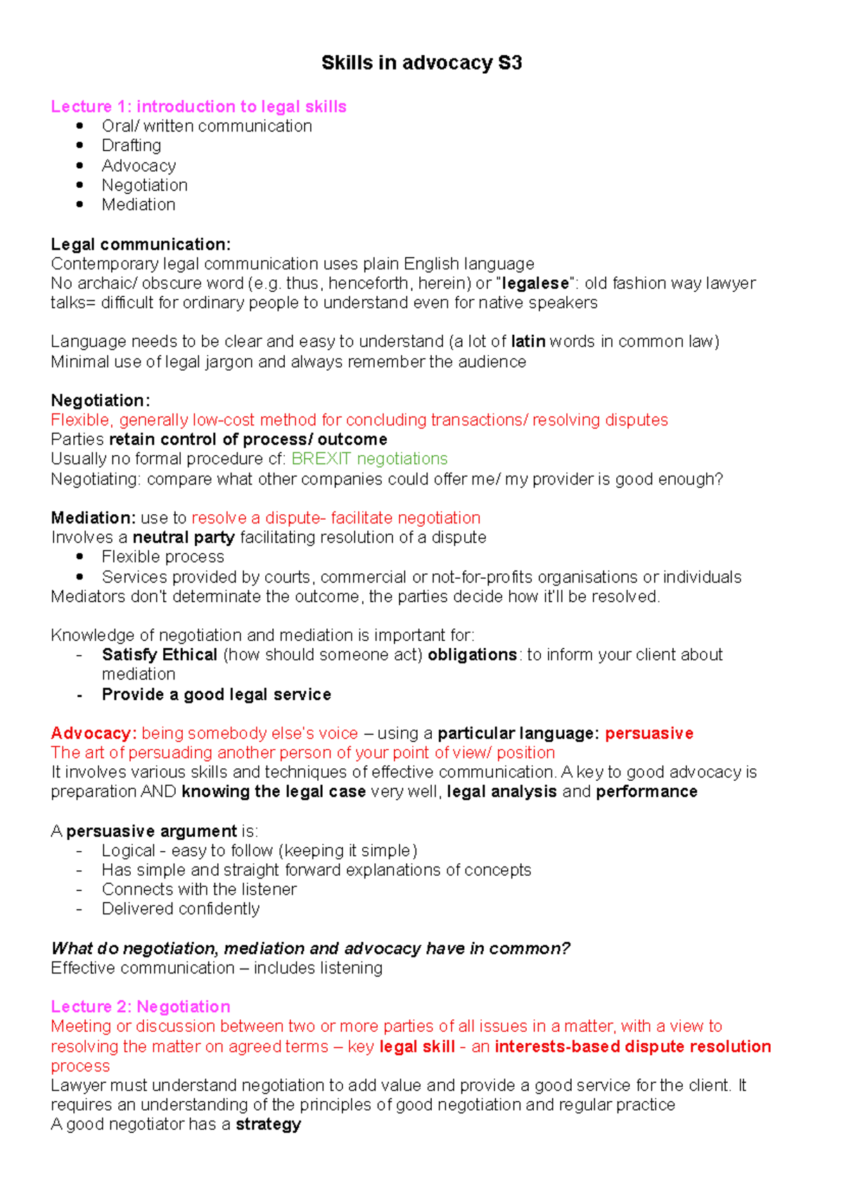 Skills in Advocacy S3 Lecture 1-3: Legal Communication & Negotiation ...
